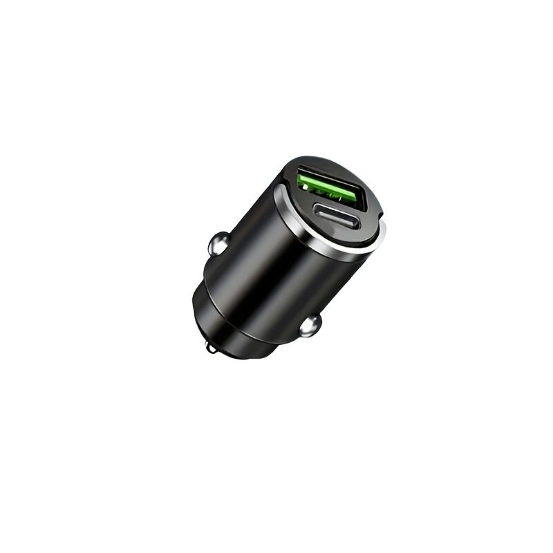 Автомобильное зарядное устройство USB с двумя портами, модель 2026, быстрая зарядка, металлический корпус, с вытяжным кольцом, для смартфонов и устройств, цвет глубокий черный