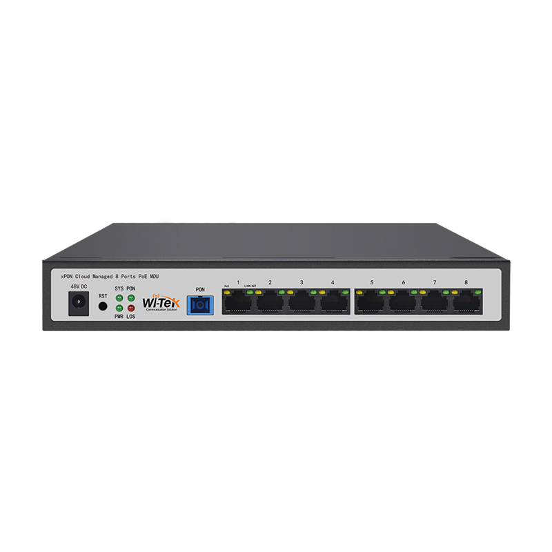 Управляемый коммутатор GPON/EPON MDU Wi-Tek WI-POL308G-P, 8хGE PoE+ 802.3af/at, 1хPON SC (2.5G)