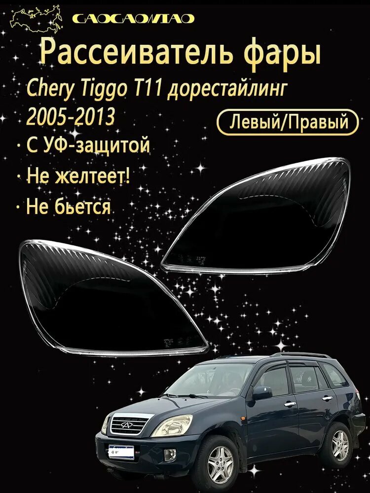 Ремкомплект фары, 2 шт, арт. Рассеиватель фары на Chery Tiggo T11 дорестайлинг 2005-2013  выбор левый правый комплект поликарбонат с УФ-защитой не желтеет