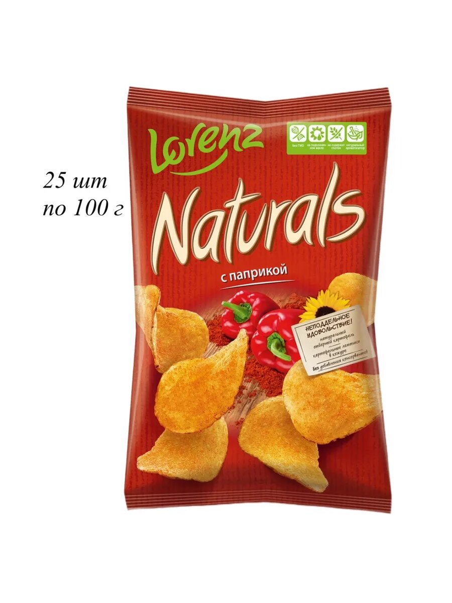 Naturals Картофельные чипсы паприка, 25 шт 100 г