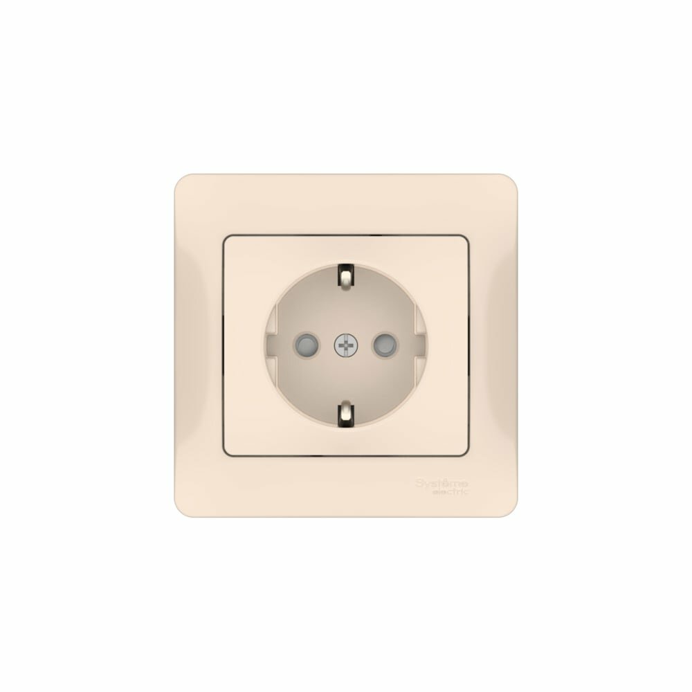Розетка Systeme Electric GLOSSA с заземлением со шторками, 16А, в сборе, быстрозажим. клем, Бежевый GSL000244S
