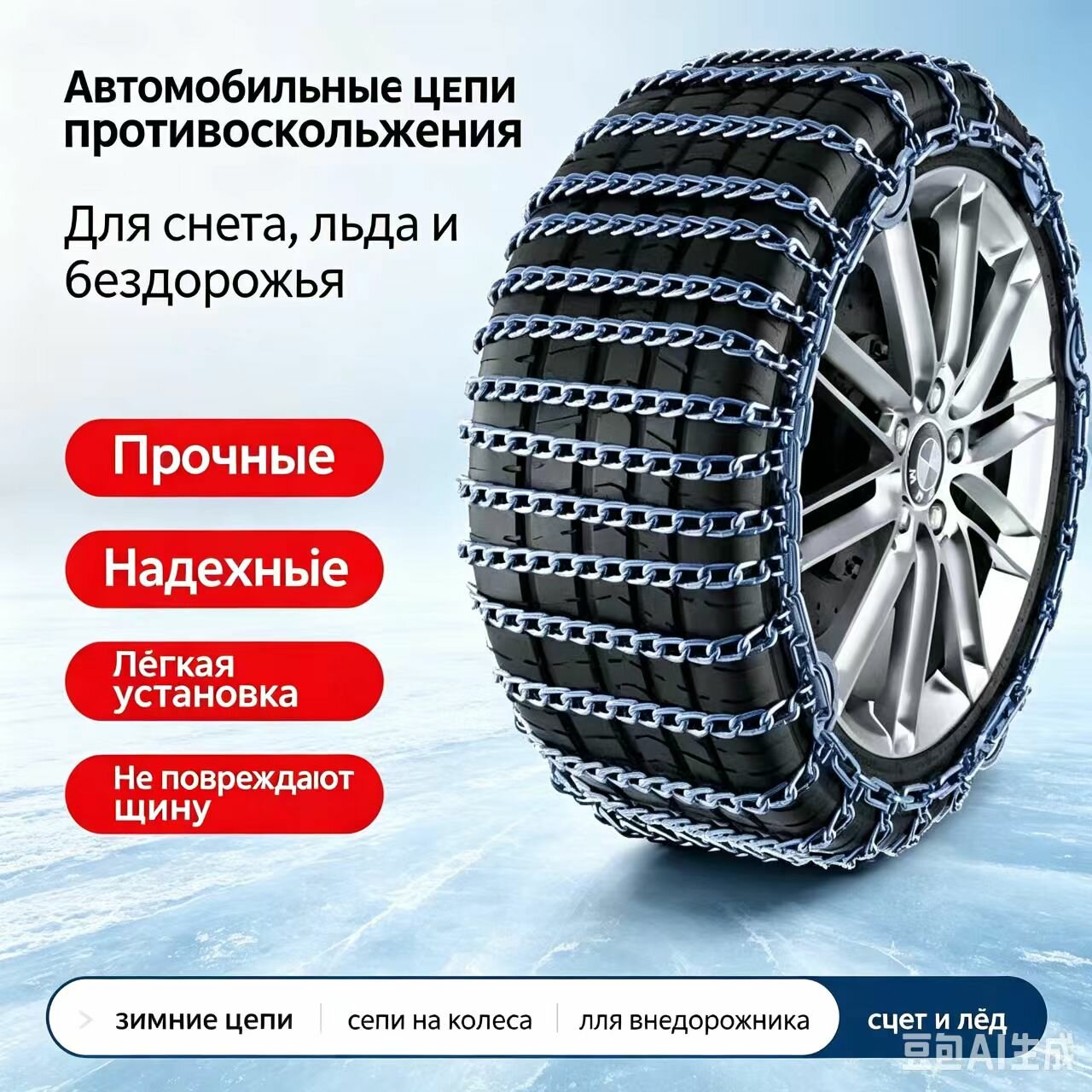 Противоскользящие цепи противоскольжения, подходящие для колес R15-R20/надежное сцепление со льдом и снегом