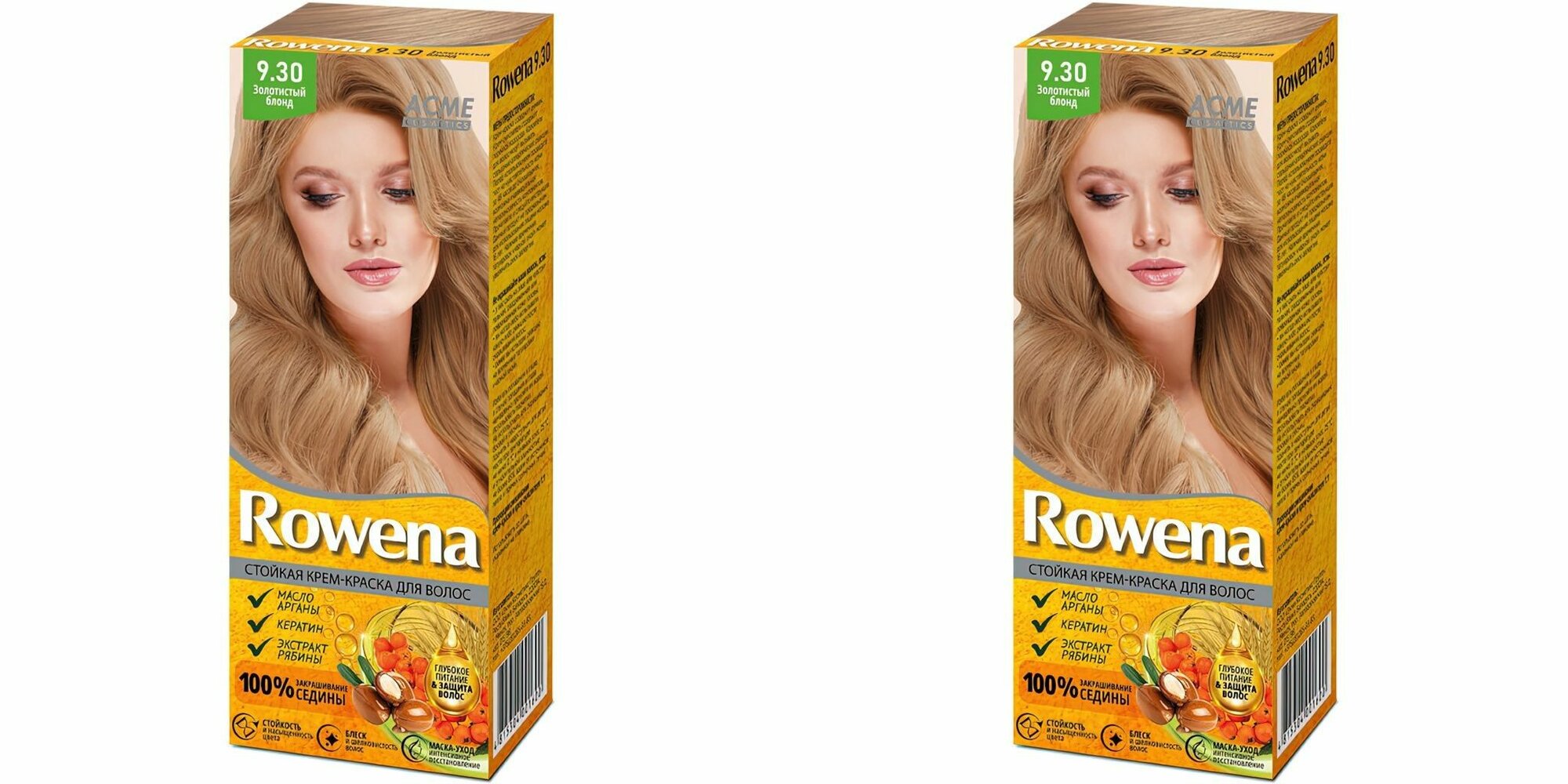 ACME COSMETICS ROWENA Стойкая Крем-Краска для волос, тон 9.30, Золотистый блонд, 2 шт