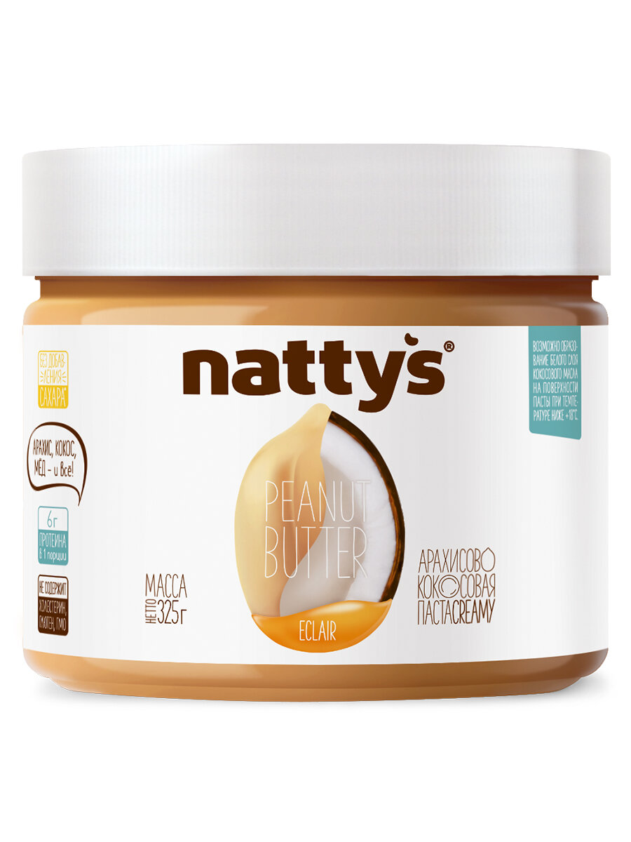 Nattys Арахисовая паста без сахара c кокосом, 325 гр