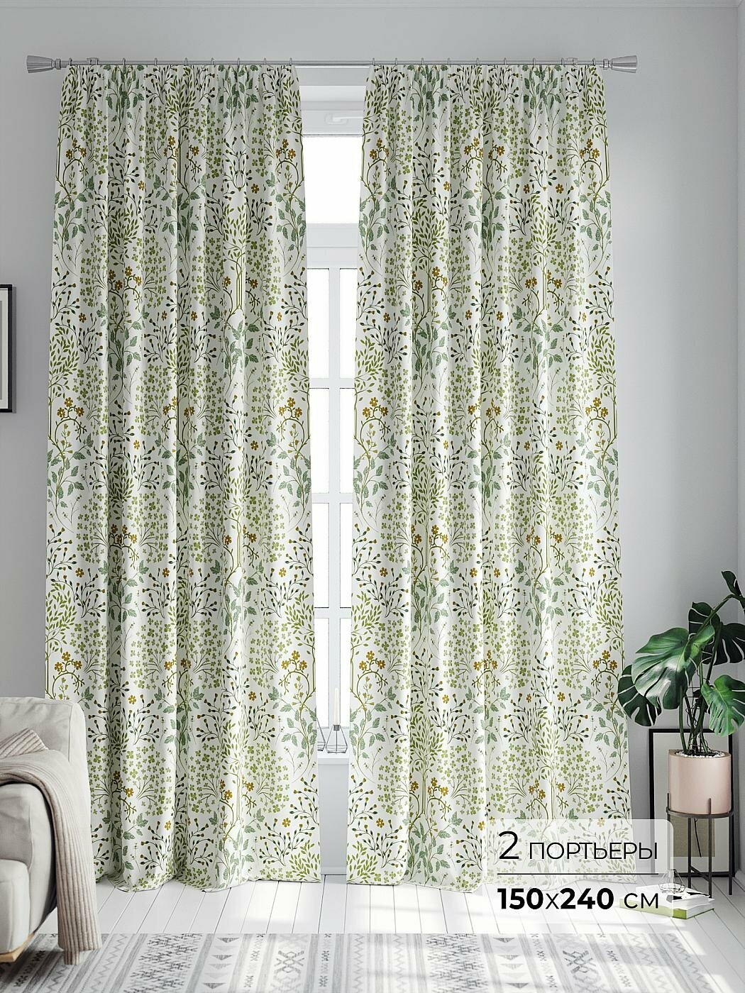 Штора для спальни и гостиной готовая 150x240 см с рисунком (747576240-240)