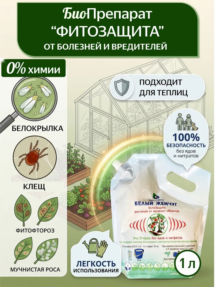 Органическое экоудобрение жидкий, Фитозащита, от белокрылки, тли, клеща, с маслом Ним