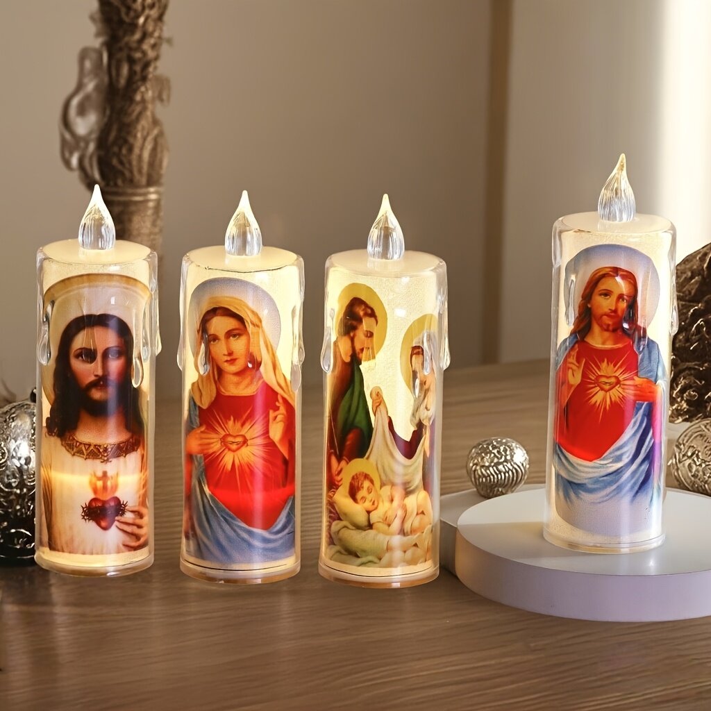 Светодиодные беспламенные свечи для молитвы и декора, 4 шт.