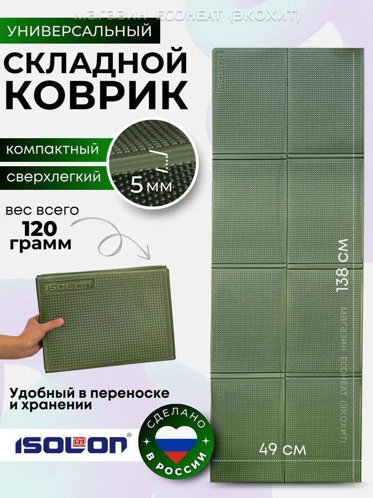Коврик туристический складной флекс / ISOLON / Легкий, удобный, толстая сидушка, коврик для пляжа и спорта