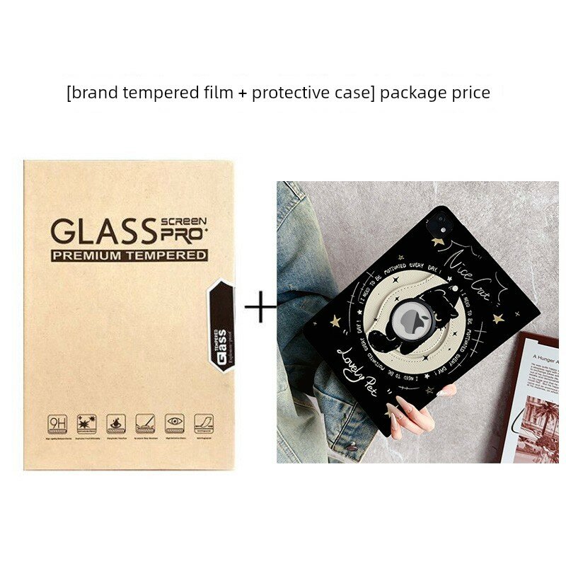 Кожаный чехол для Redmi Pad Pro 12,1 дюйма с поворотной 360° подставкой и дизайном Magic Black Cat D504 + пленка