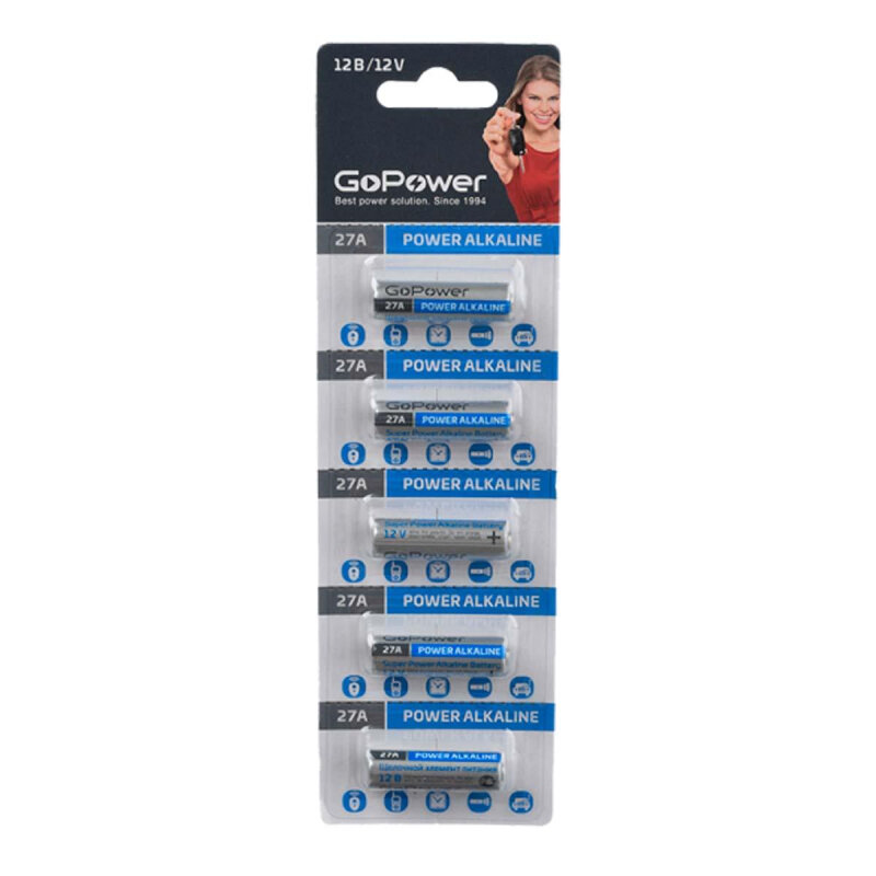 Батарейка GoPower LR27/A27/MN27 5шт/бл Alkaline 12V (5/100/1000)