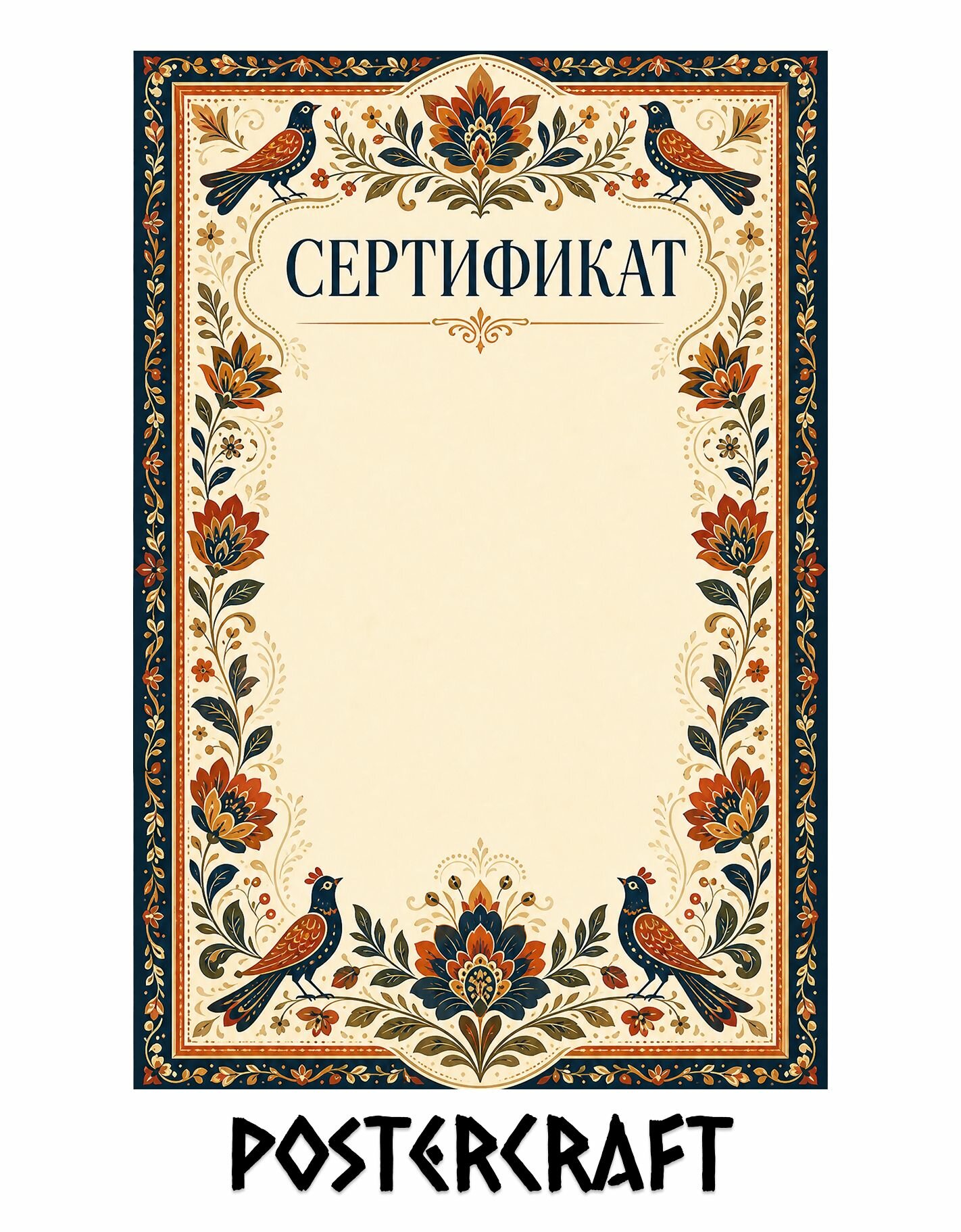 Подарочный "Сертификат", А4, 21х29,7 см, (плотная типографская бумага)