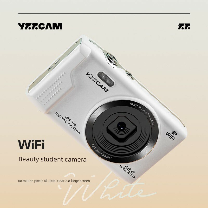S95PRO Белая Цифровая Камера 68 МП WiFi Передача с 32 ГБ Памятью, Компактная Путевая Камера для Студентов и Селфи