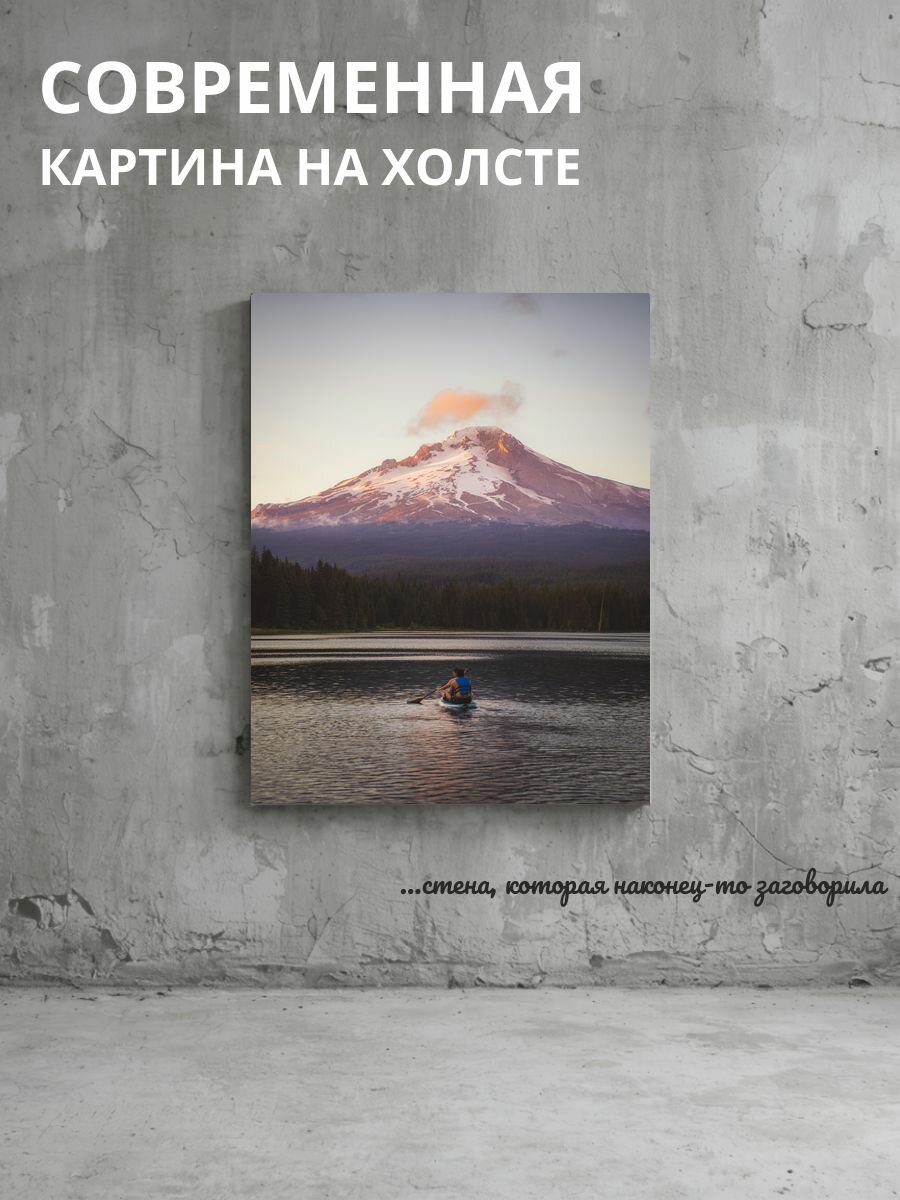 Картина на холсте Горы у озера с портретом 40x60 см