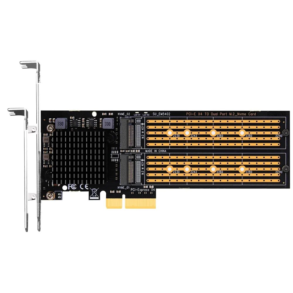 Адаптер GLOTRENDS PA20 Адаптер M.2 NVMe с 2 слотами, пропускная способность PCIe 3.0 X4 (поддержка бифуркации PCIe)