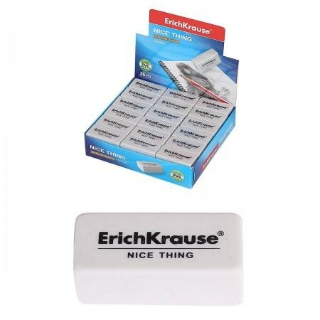 Ластик Erich Krause "NICE THING" мягкий, белый, Dust free, без ПВХ, для школы и офиса, 51х22х13мм — фото 1
