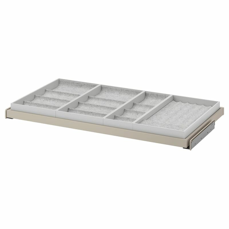Корзина для хранения IKEA KOMPLEMENT Выдвижная полка с вставкой, серо-бежевый/светло-серый, 100x58 см 994.370.93