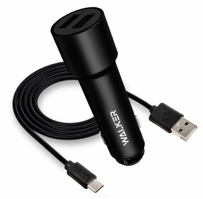 Зарядка в прикуриватель Авто для телефона 2 USB c Кабелем/ Зарядное устройство в машину / Разветвитель прикуривателя удлиненный корпус + Кабель Type-C
