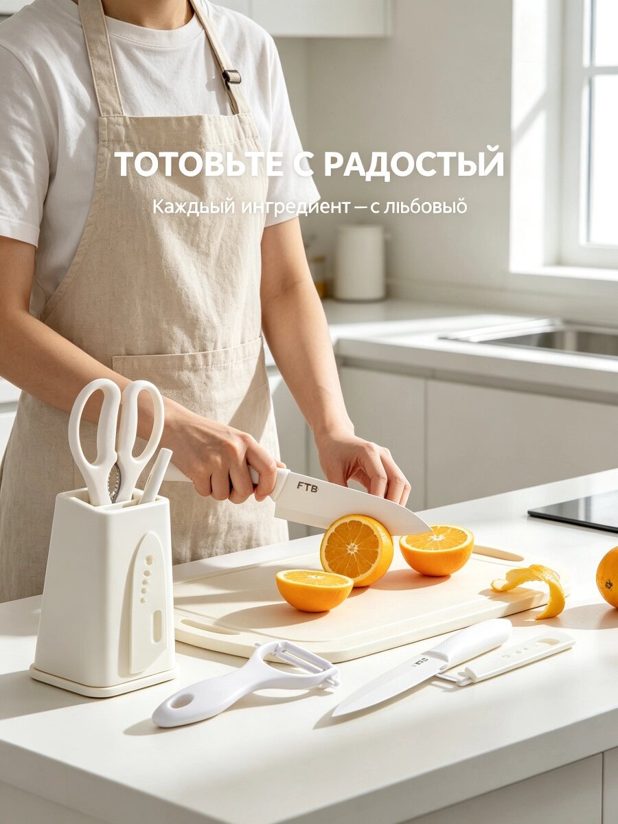 Набор ножей, для мяса и фруктов, керамические лезвия, набор 6 шт