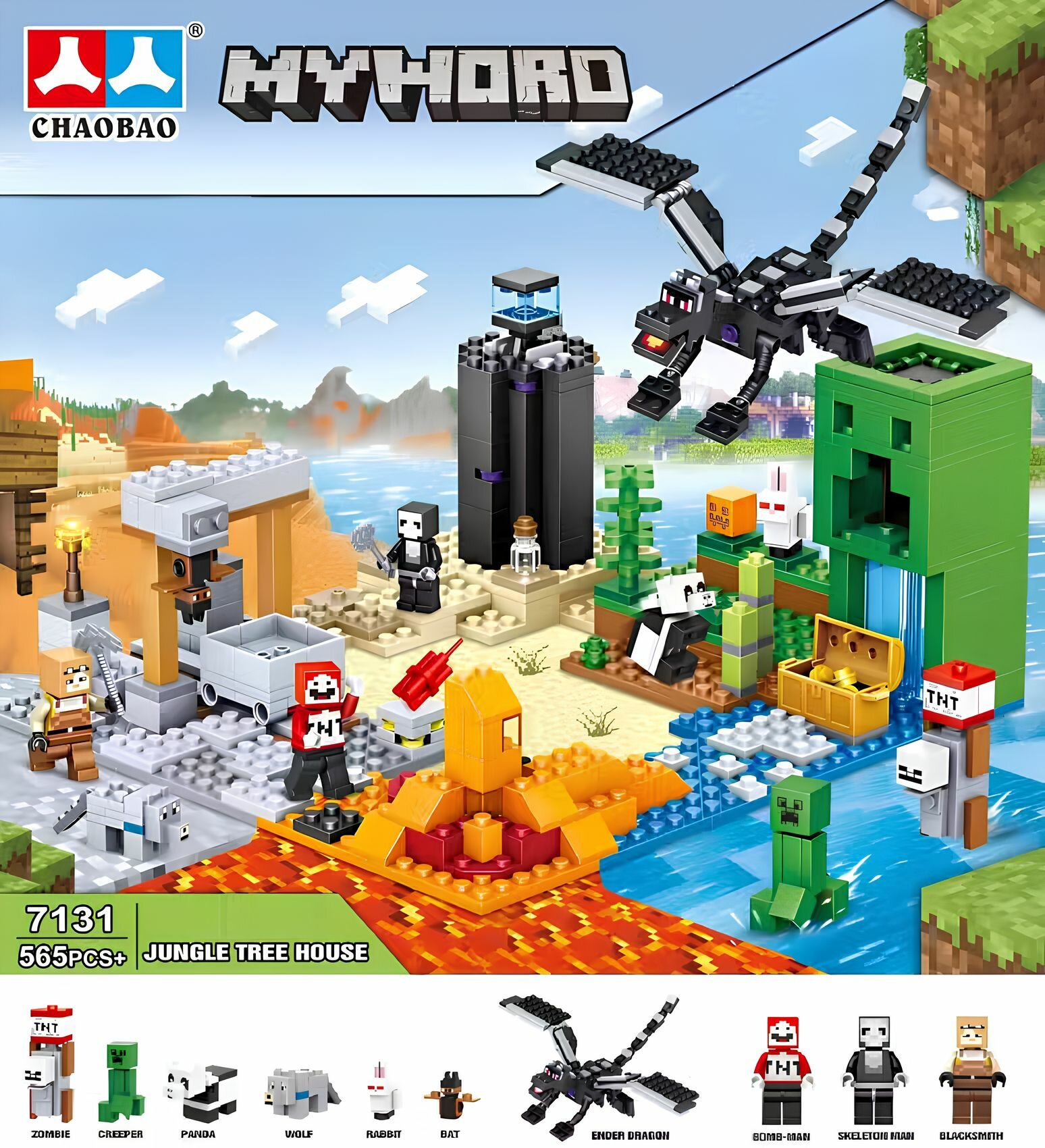 Конструктор Chaobao Майнкрафт / Minecraft MyWorld совместим с конструкторами лего (565 деталей, пакет) 7131