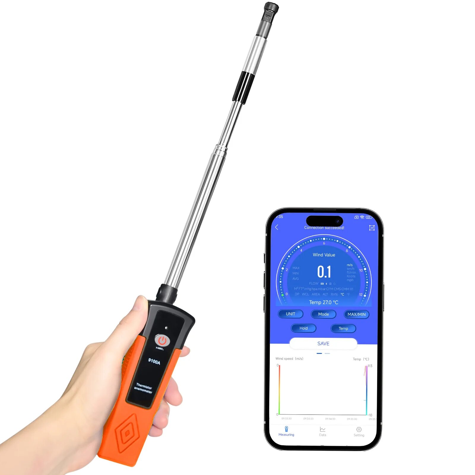 Термический анемометр HP-9100A Bluetooth