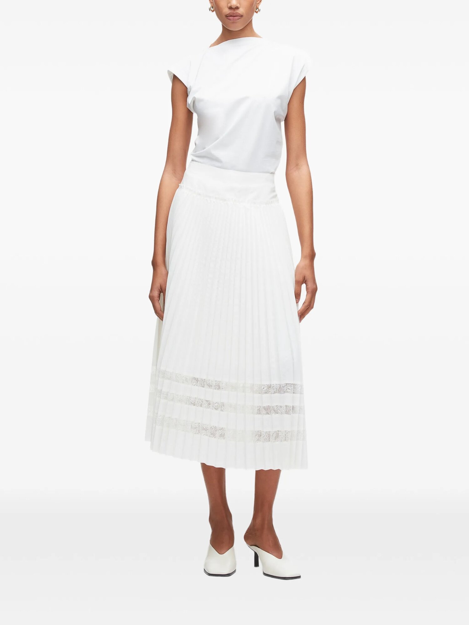 Юбка 3.1 Phillip Lim Pleated lace-insert midi skirt, размер 4, бежевый/белый — фото 1