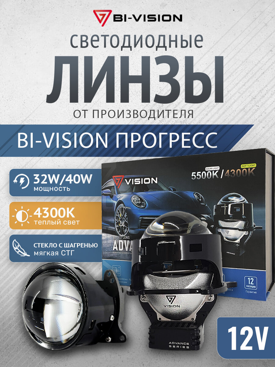 Светодиодные линзы BI-VISION модель Прогресс / Advance 4300K с размытой СТГ