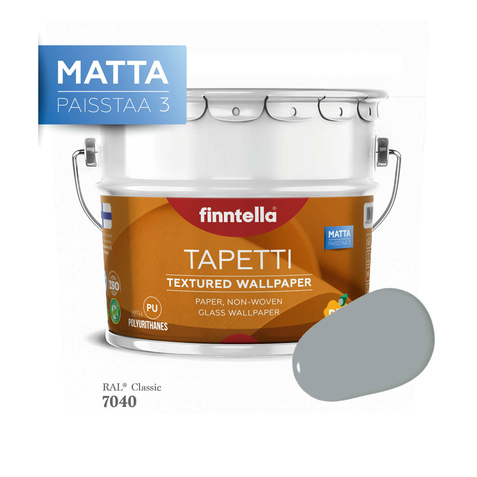 Матовая краска для обоев под окраску TAPETTI Matta FINNTELLA, Цвет RAL 7040 Серое окно (Window grey), 9л