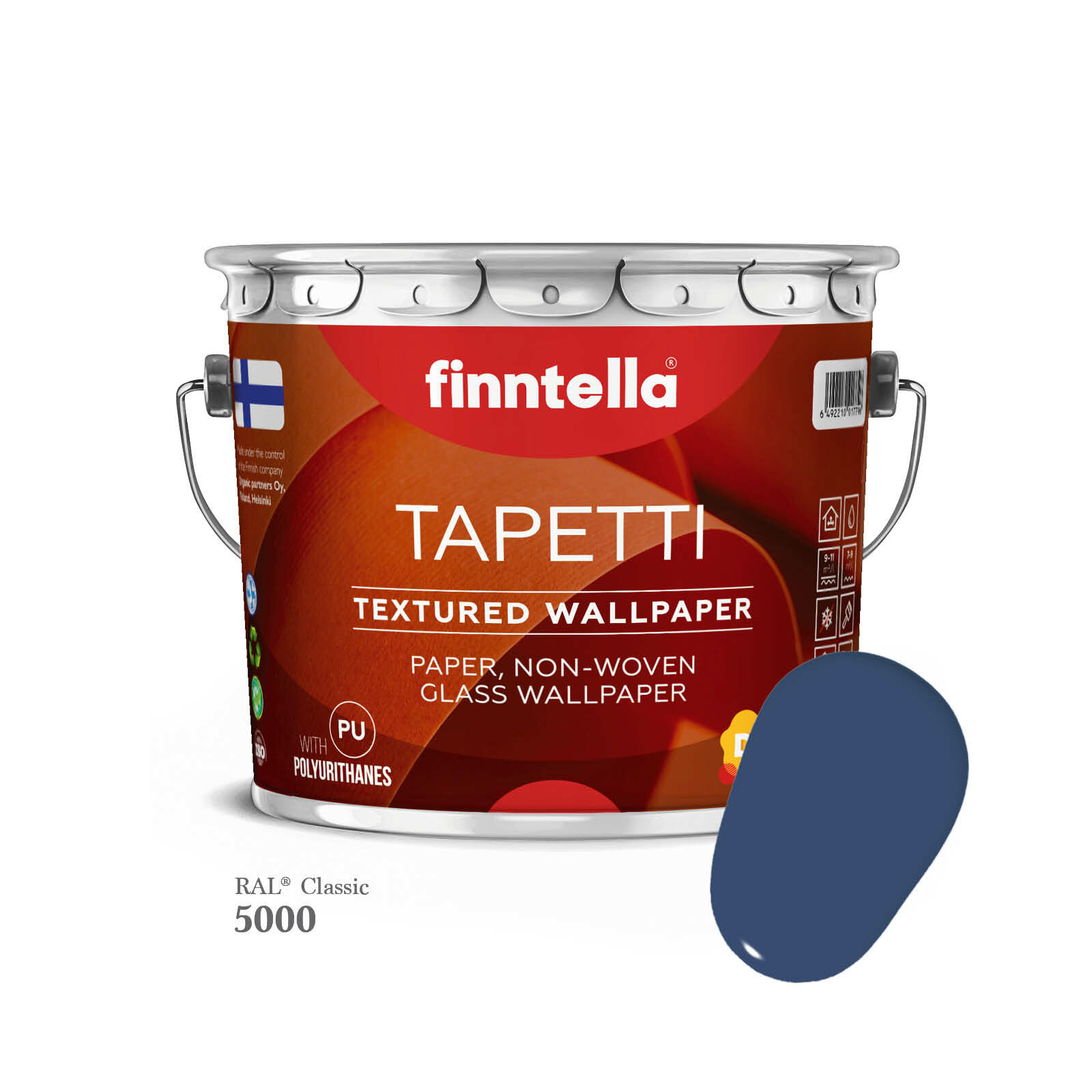 Шелковисто-матовая краска для обоев под окраску TAPETTI SILKKI Matta FINNTELLA, Цвет RAL 5000 Фиолетово-синий (Violet blue), 2,7л