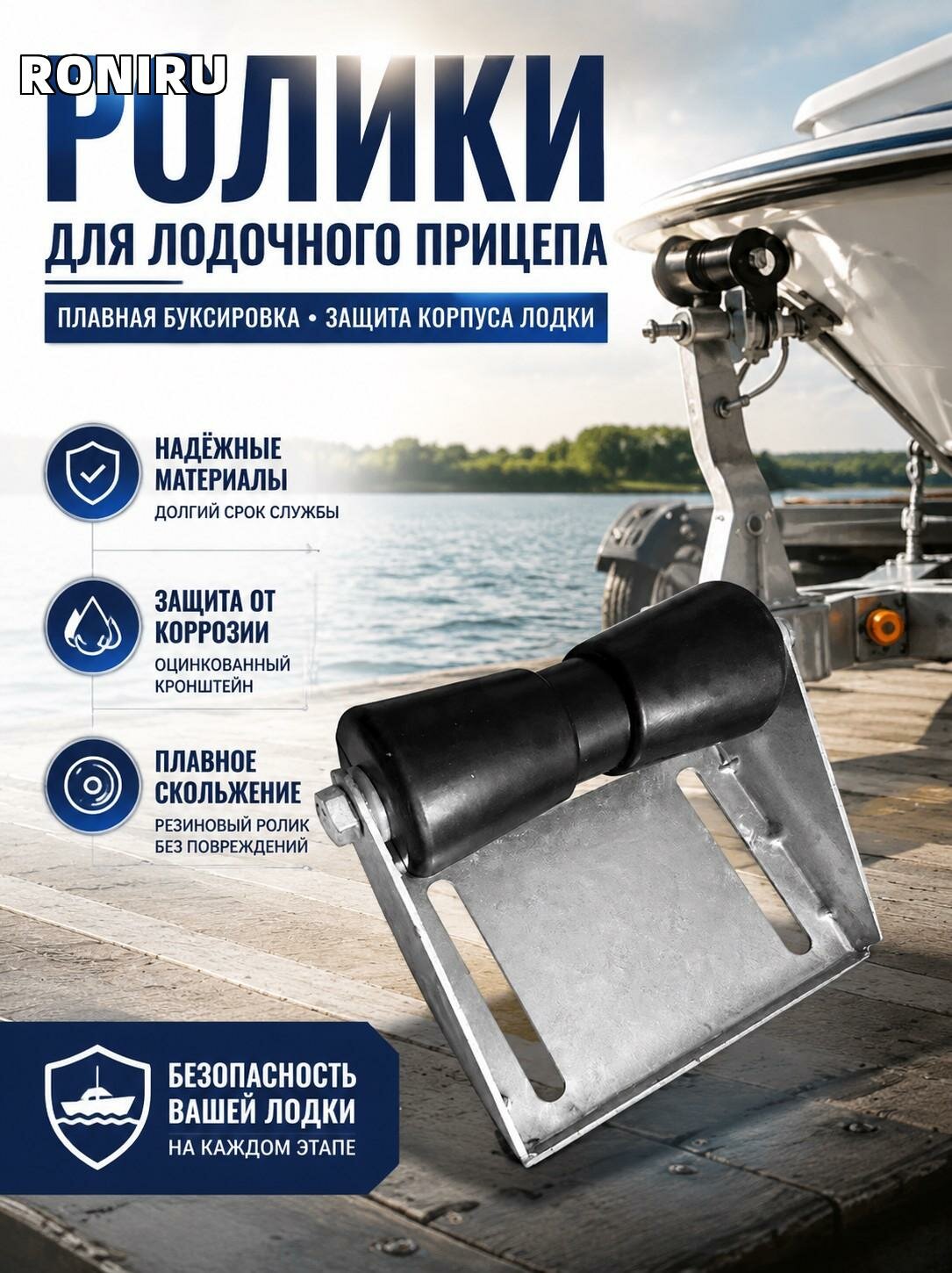 Ролики для лодочного прицепа — резиновый ролик и оцинкованный кронштейн, плавная буксировка и защита корпуса лодки