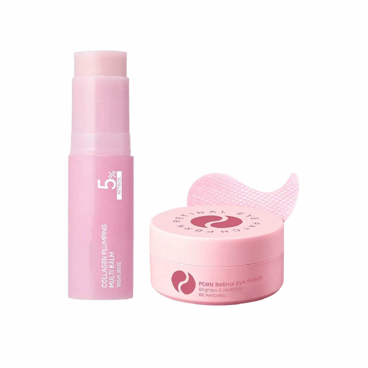 Мультибальзам-карандаш Pink Collagen Volume + патчи для глаз с ретинолом PDRN, корейский бальзам-карандаш «все в одном», патчи для глаз PDRN с ретинолом, уменьшение морщин, придание объема, увлажняющий антивозрастной уход (бальзам + патчи для глаз)