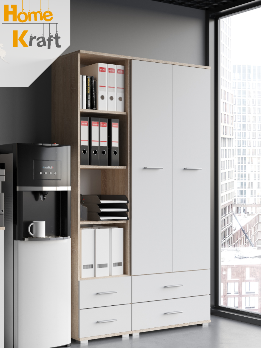 Шкаф-пенал с ящиками Home Kraft NOVA, Дуб Сонома/Белый матовый, ЛДСП — фото 1