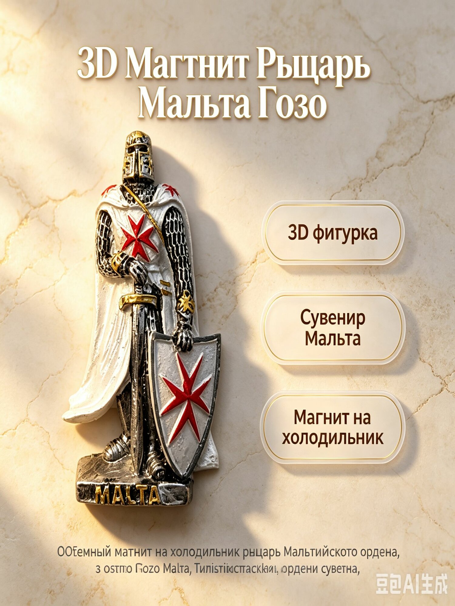 Наклейка на холодильник с изображением 3D-статуэтки рыцаря