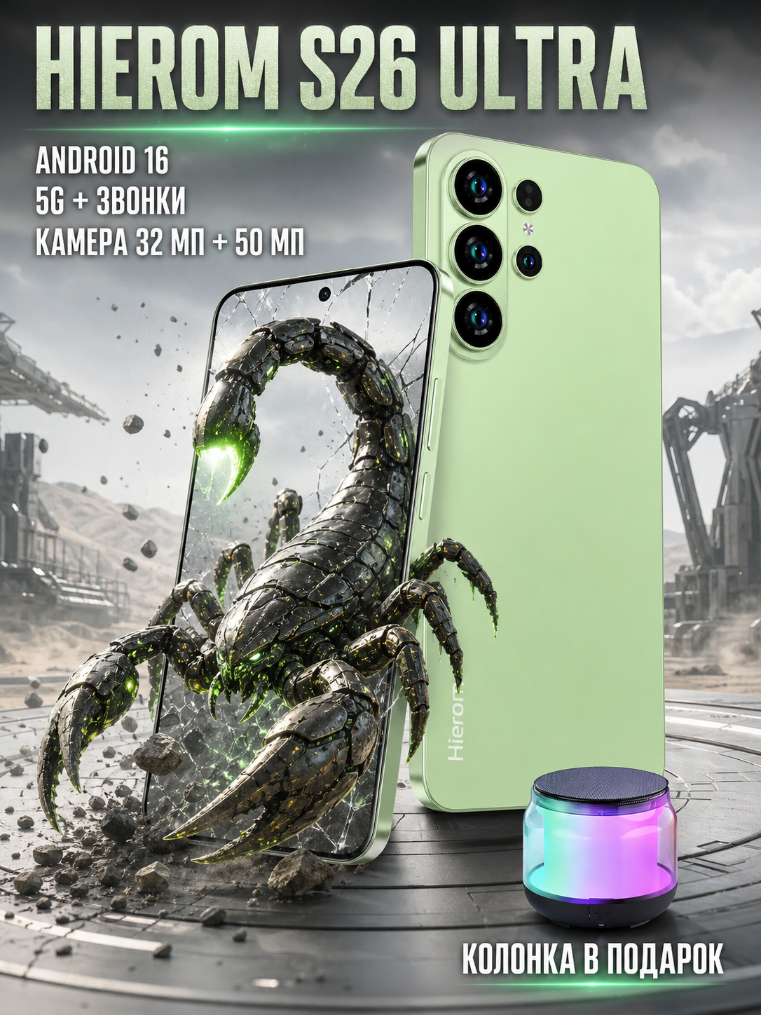 5GСмартфон, S26 1024 ГБ для игр, Bluetooth, 5G, LTE, Android-смартфон зеленый