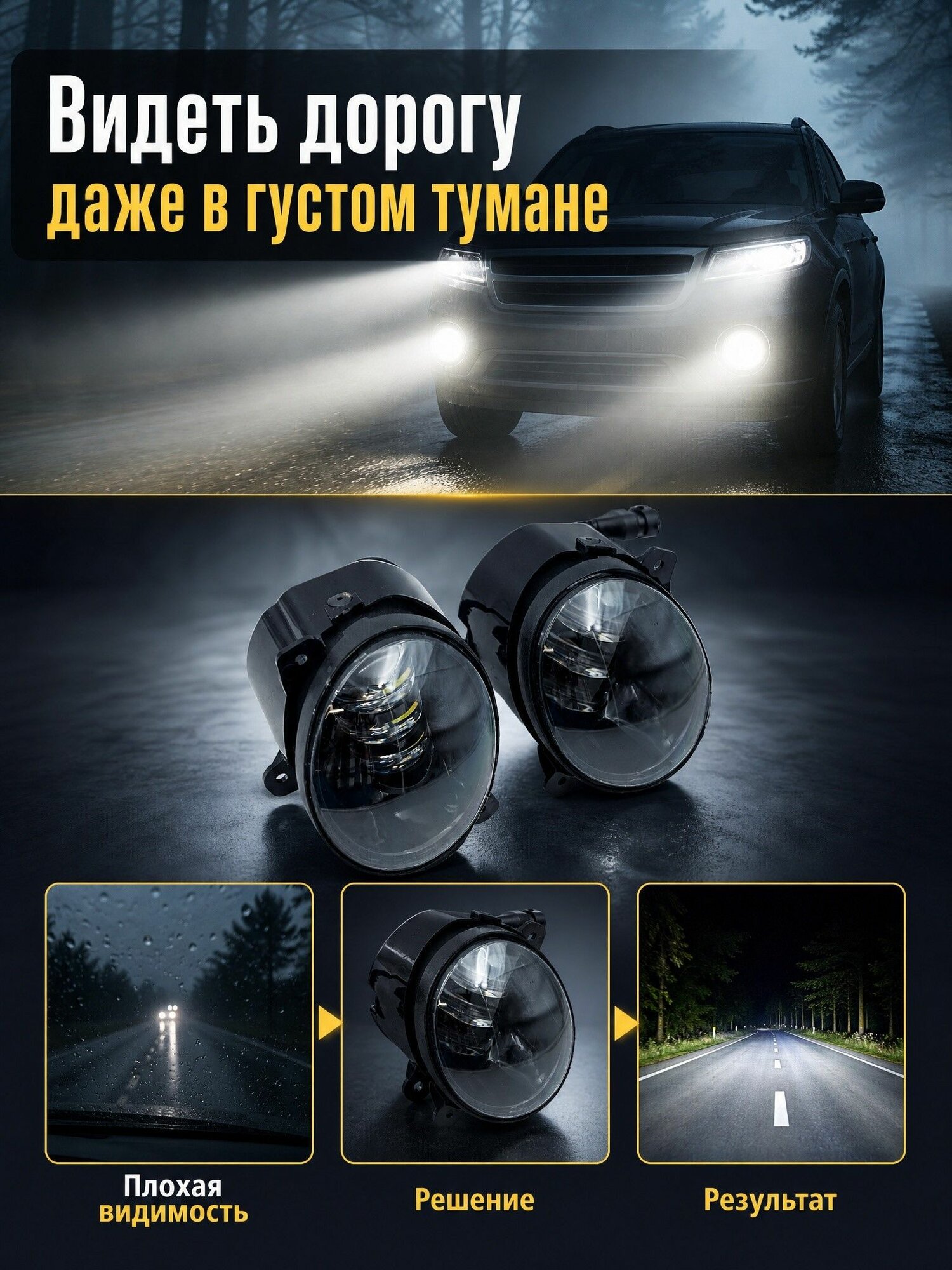 Фара противотуманная 2190, Largus, УАЗ-Патриот с 2014 г. в.(к-т 2шт) (2 режима белый/желтый направленный свет) "ЗавГар"