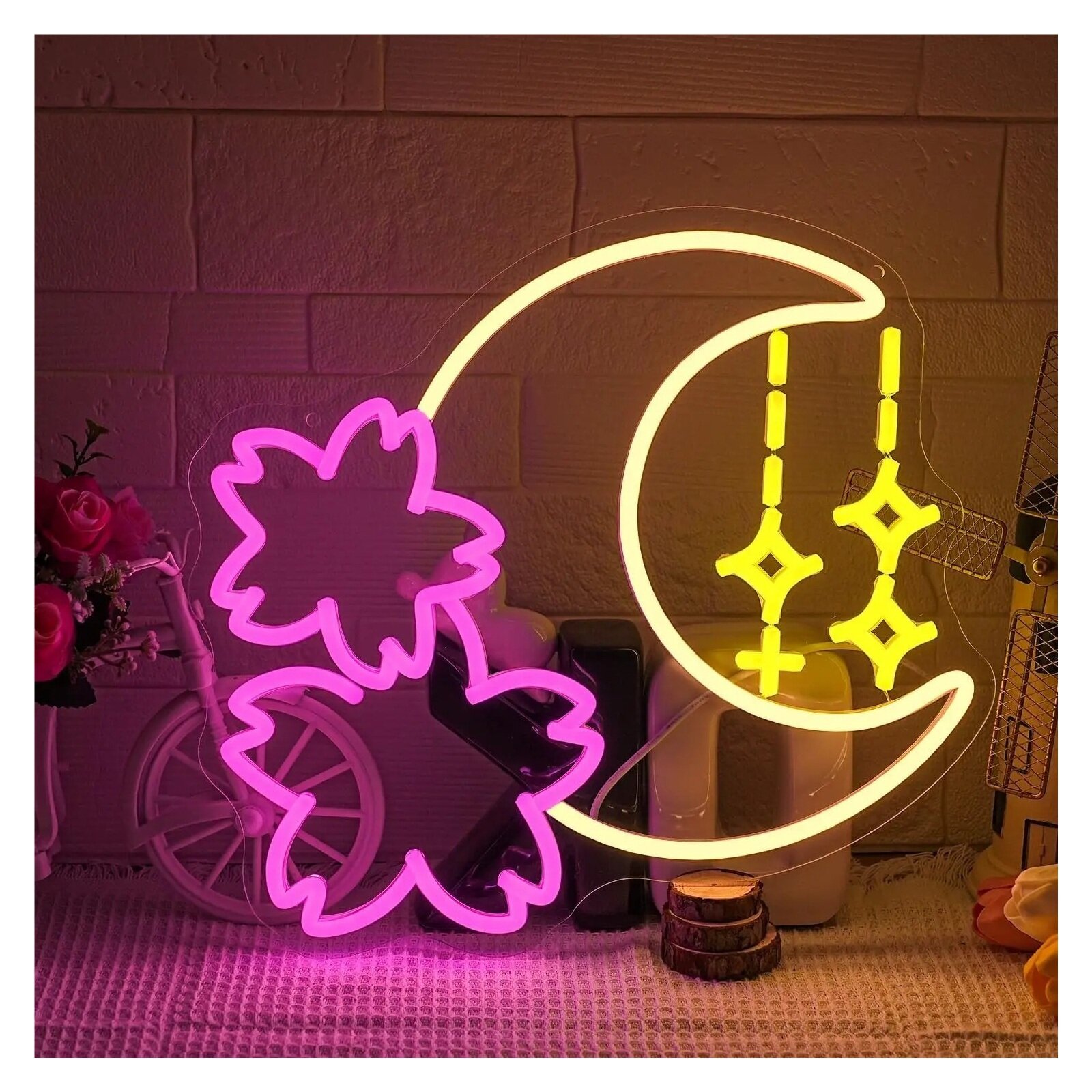 Неоновая вывеска Сакура и Луна USB LED-светильник для бара и вечеринок 35X33cm