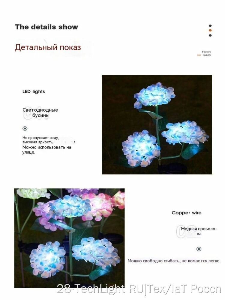 Солнечная гортензия с синими цветами, 28-TechLight, подсветка ночью, для сада, без проводов — фото 1