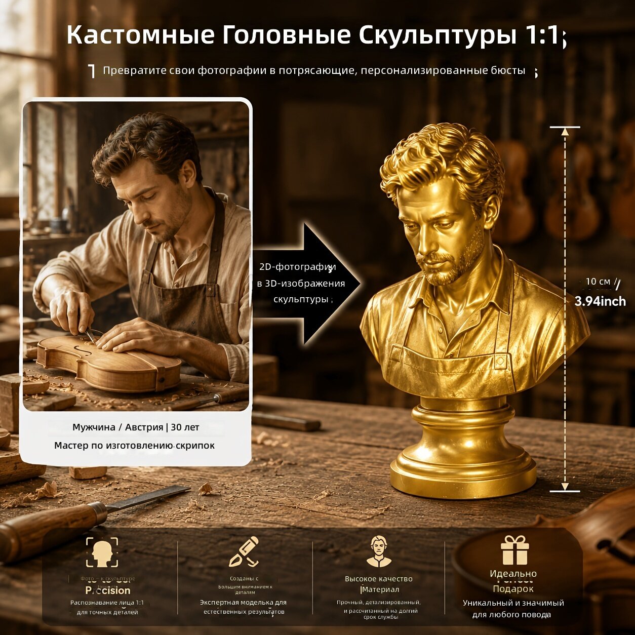 Обновленная позолоченная скульптура головы, гладкая поверхность для легкой покраски, золотой цвет, декоративная и памятная, устойчивая к старению и выцветанию