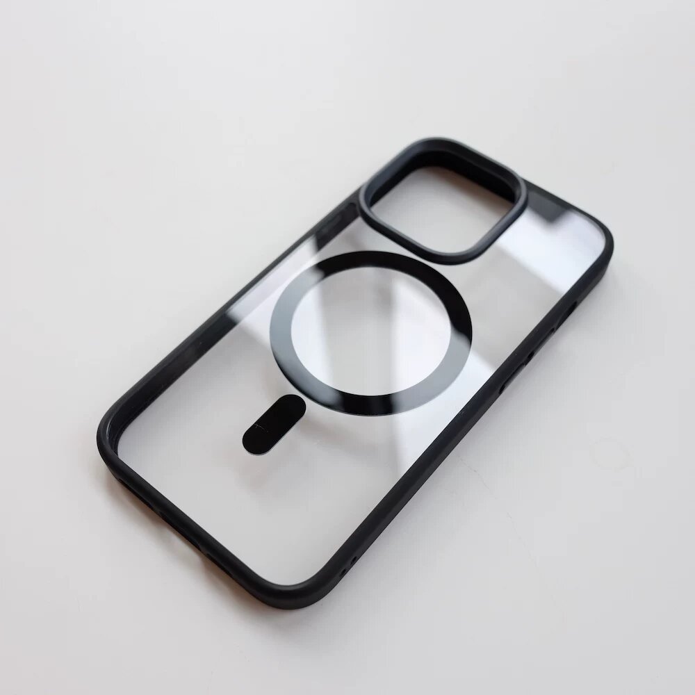 Чехол для iPhone 14 Plus с MagSafe совместимостью, ударопрочный, черный, прозрачная жесткая задняя панель и черное