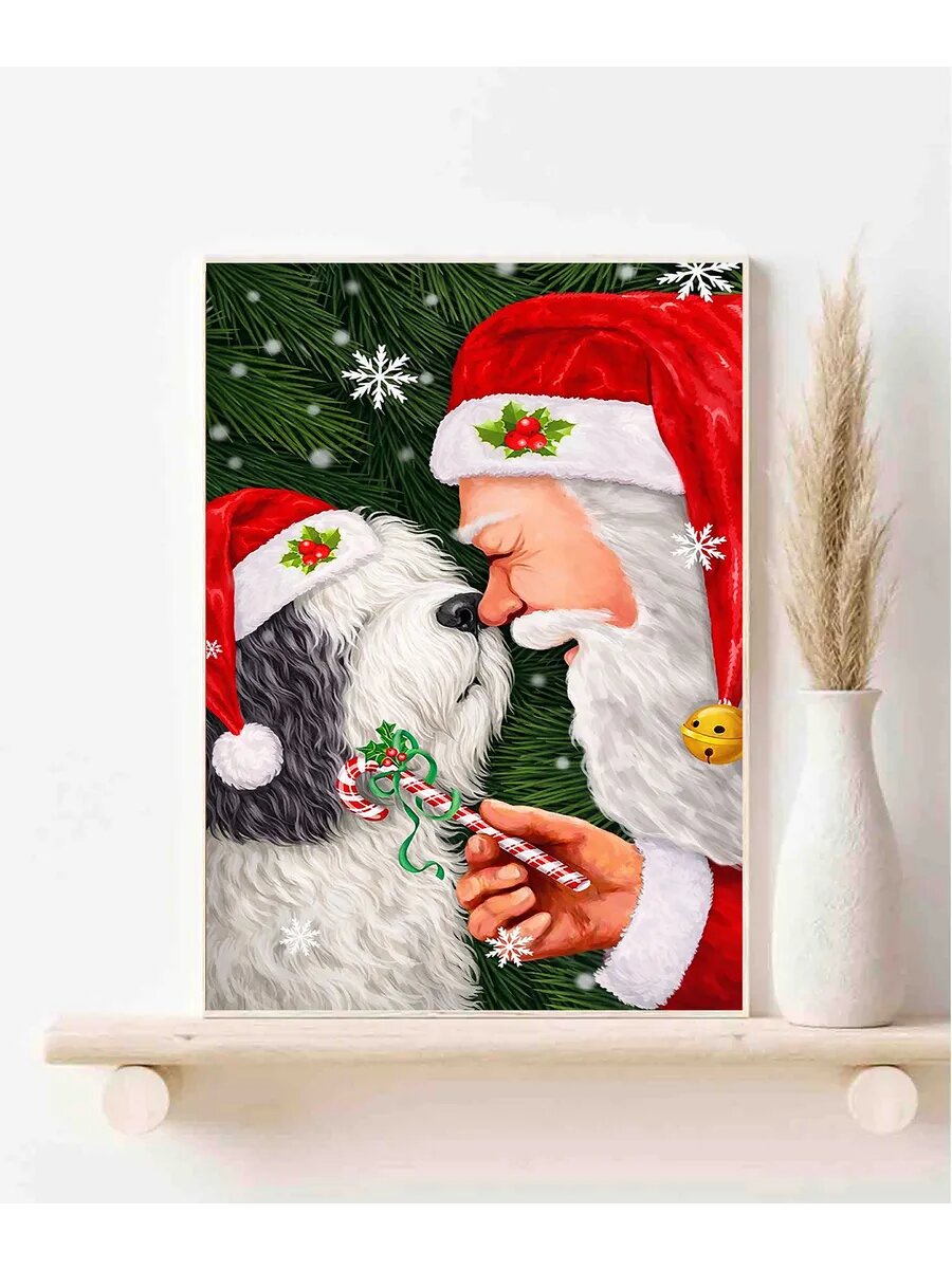 Староанглийская овчарка, Christmas, Плакат 30x42см