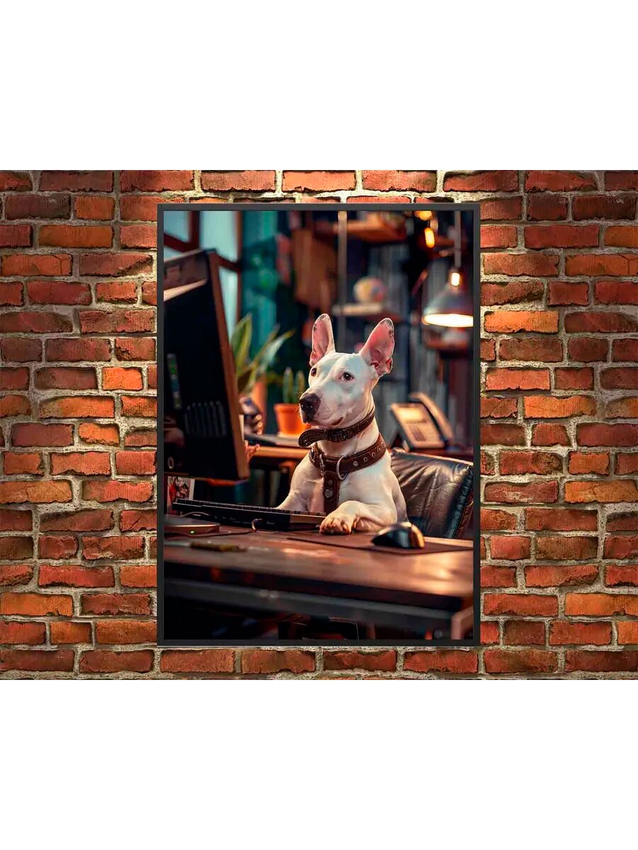 Собака-программист-бультерьер 1, Плакат 30x42см