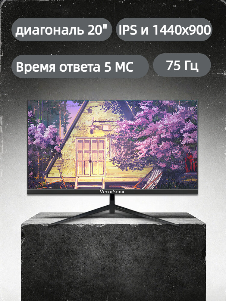 Плоский монитор 20 дюймов IPS 1440×900 75 Гц 5 мс HDMI VGA черный корпус