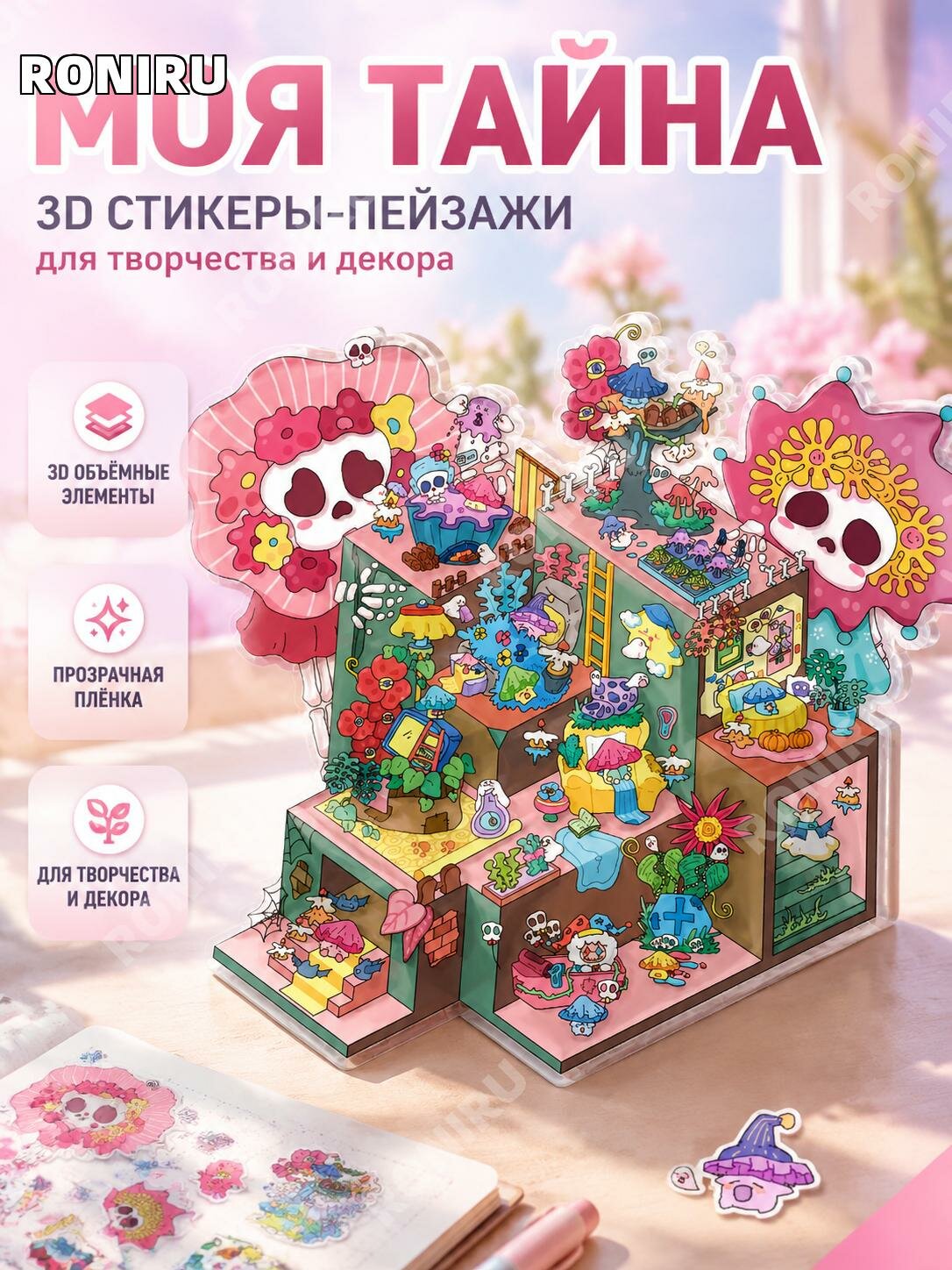 3D наклейки для декора и рукоделия из PET, лист17,6 х24,6 см