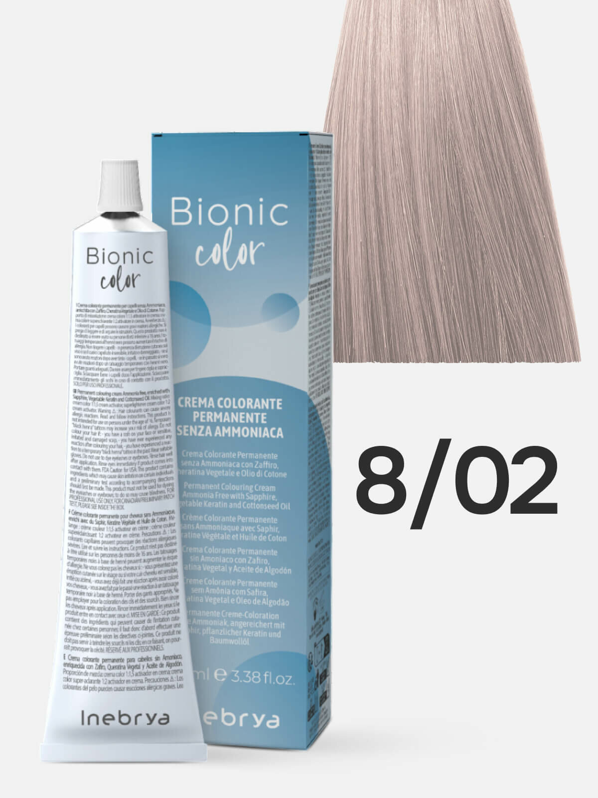 Крем - краска для волос профессиональная без аммиака Inebrya Bionic Color 8/02 Светлый русый Натуральный перламутровый, 100 мл