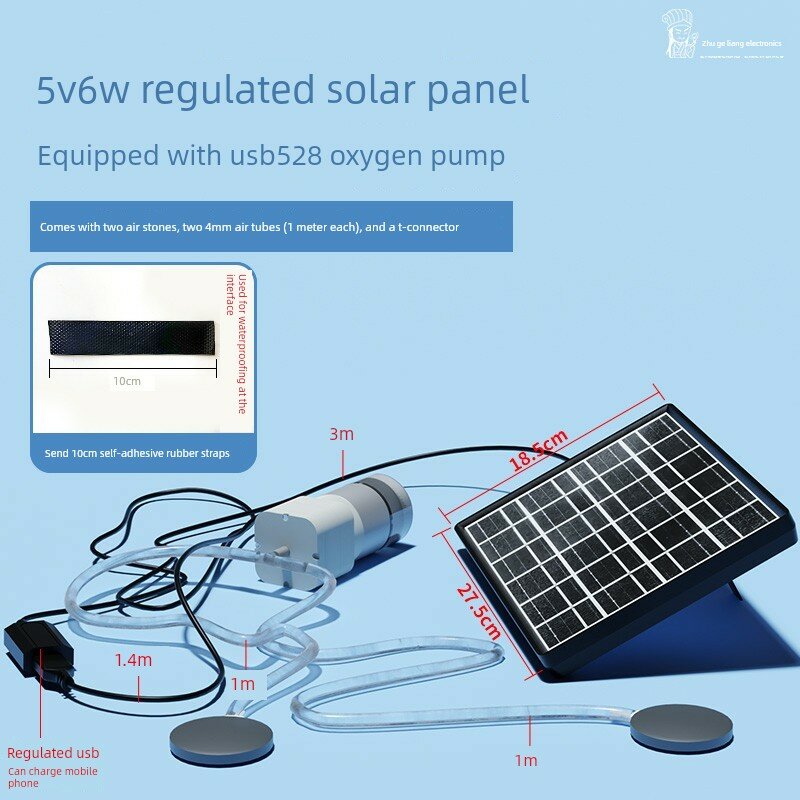 5V6W USB-насос для аэрации аквариумов с регулятором напряжения и двойными воздушными камнями в Т-образном соединителе,