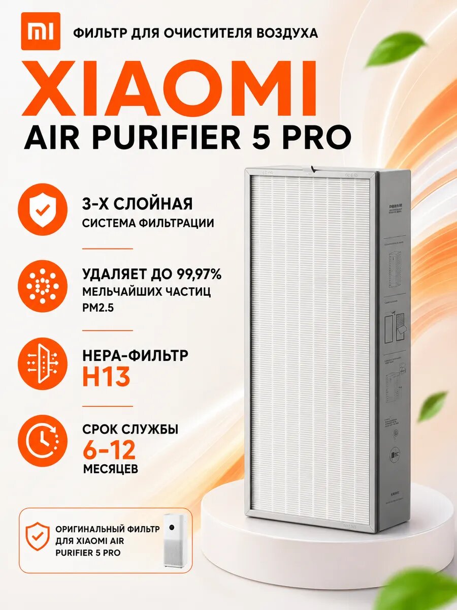 Фильтр для Xiaomi Smart Air Purifier 5PRO, антибактериальный, угольный