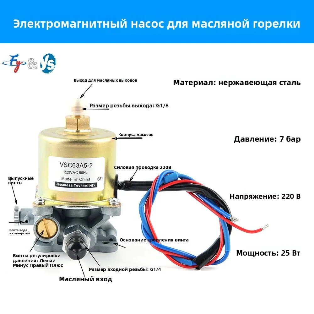 Электромагнитный насос для горелки на отработанном масле и дизельной печи, комплектующие для ДВС