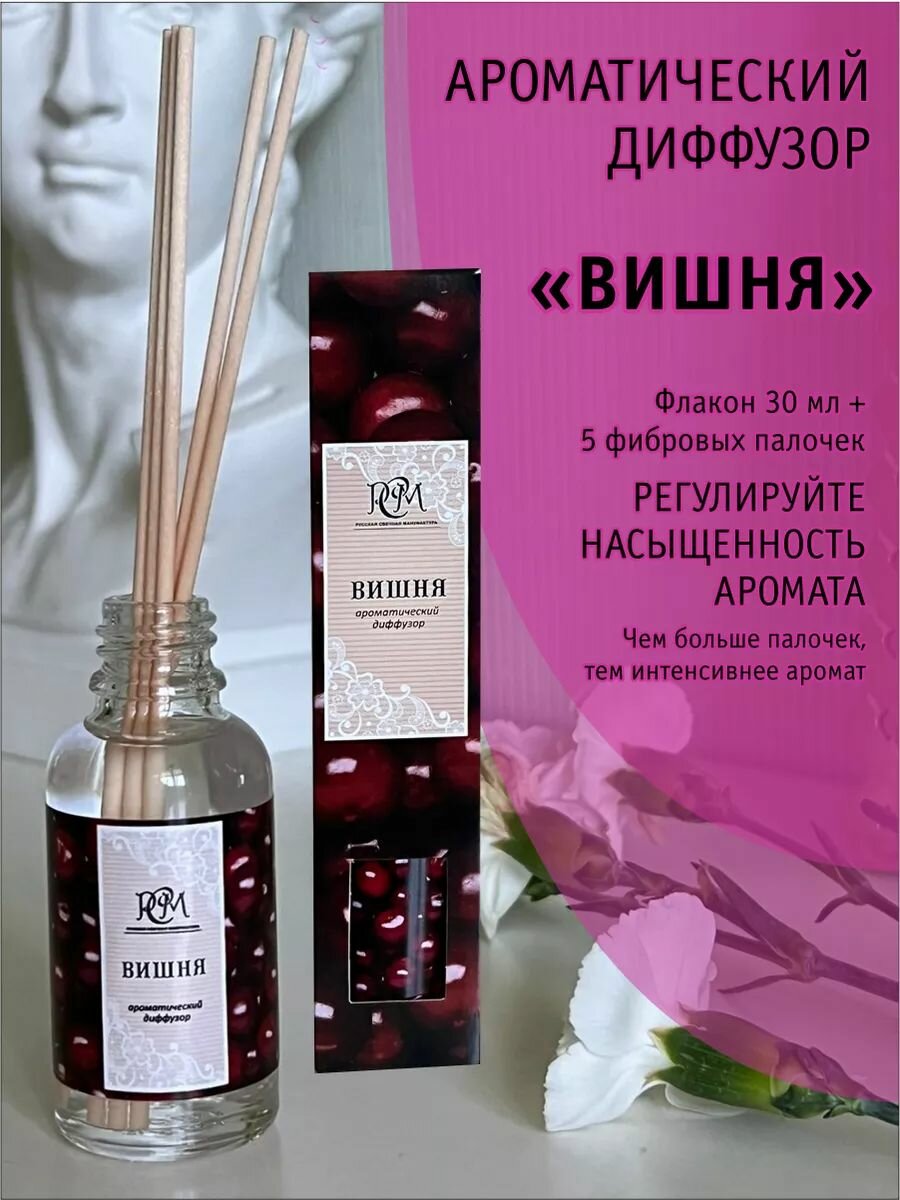 Ароматический диффузор "Вишня" 30 мл, аромат для дома Русская свечная мануфактура