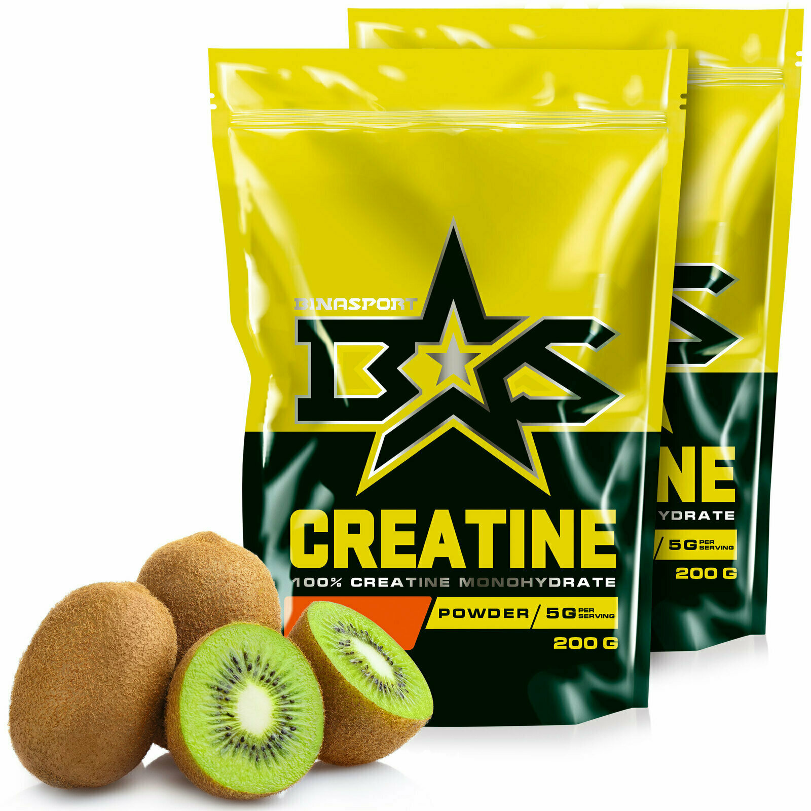 (2 УП по 200 г) Креатин моногидрат порошок Binasport "Creatine" 400 г со вкусом киви