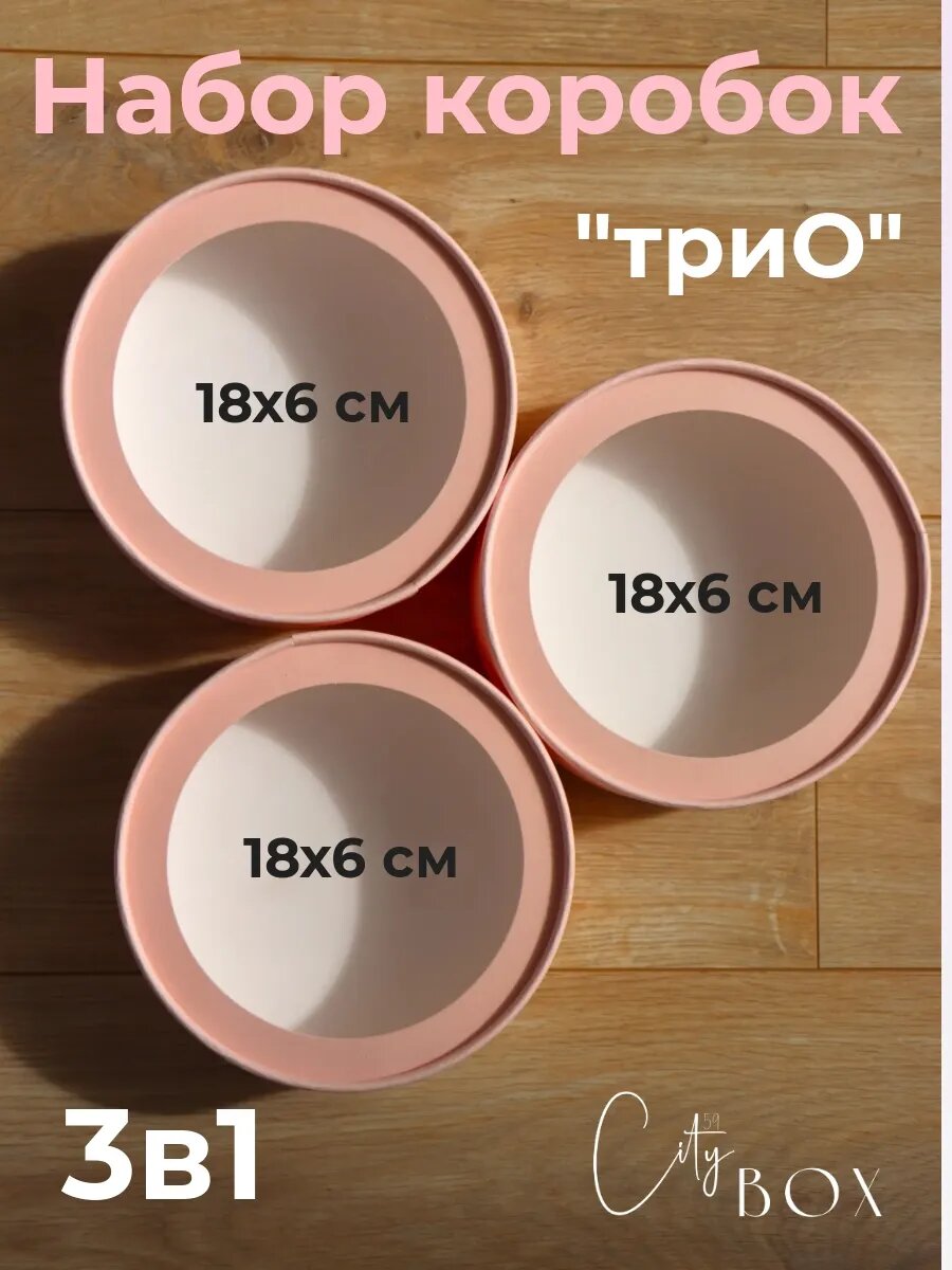 Набор из 3-х коробок d18 см х h6 см "Французский розовый"