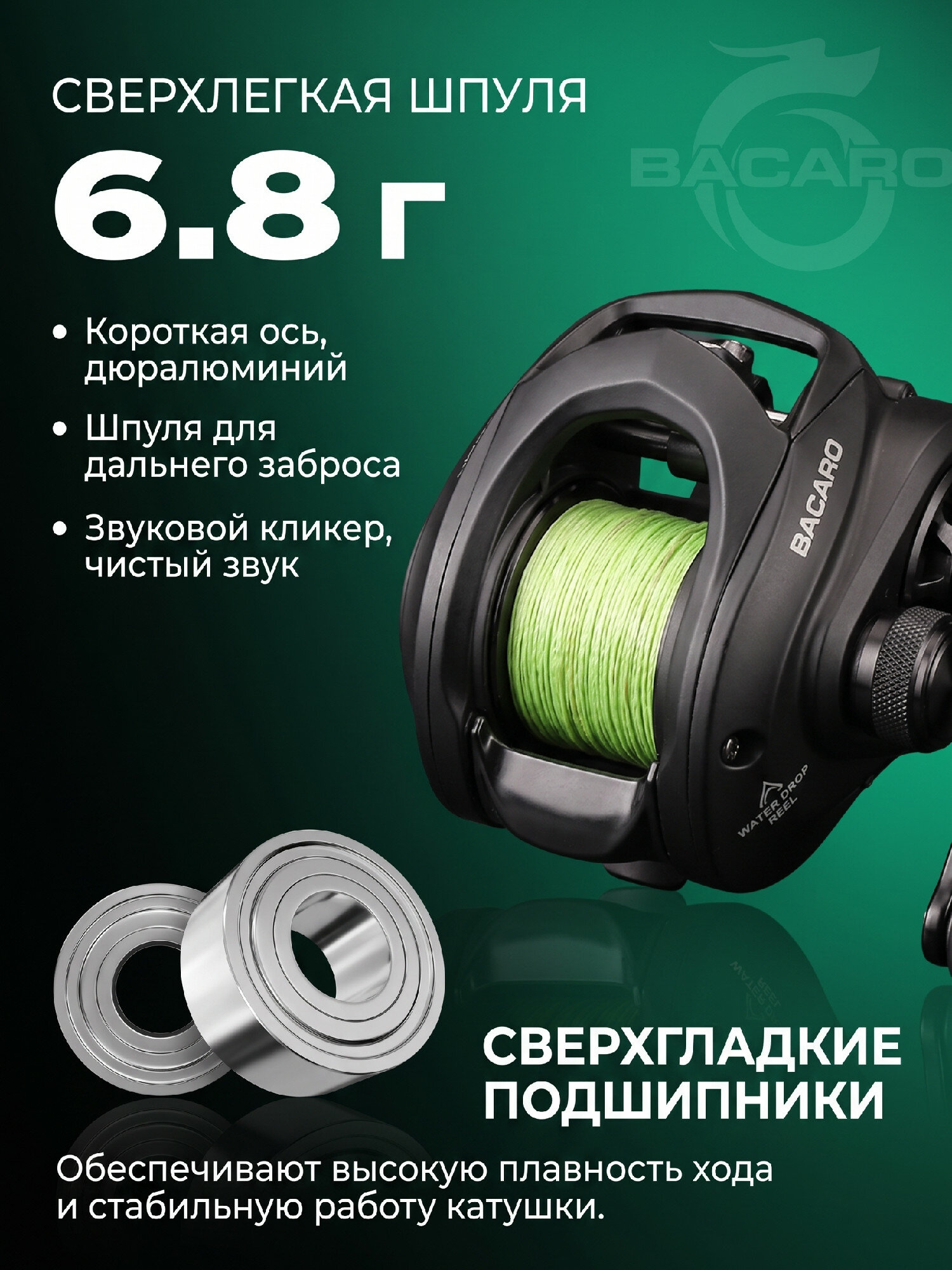 Мультипликаторная катушка для спиннинга 7.1:1, 170 г, 20-ступенчатый фрикцион, 12 магнитных тормозов, 5 кг, 10LB 120YD — фото 1